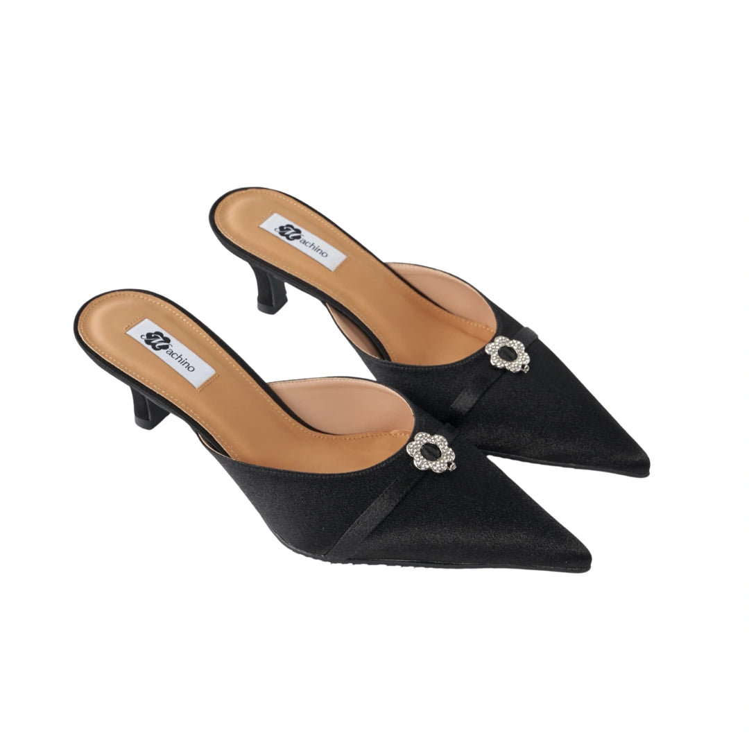 Lyra Hana Mules in Black Satin – Machino