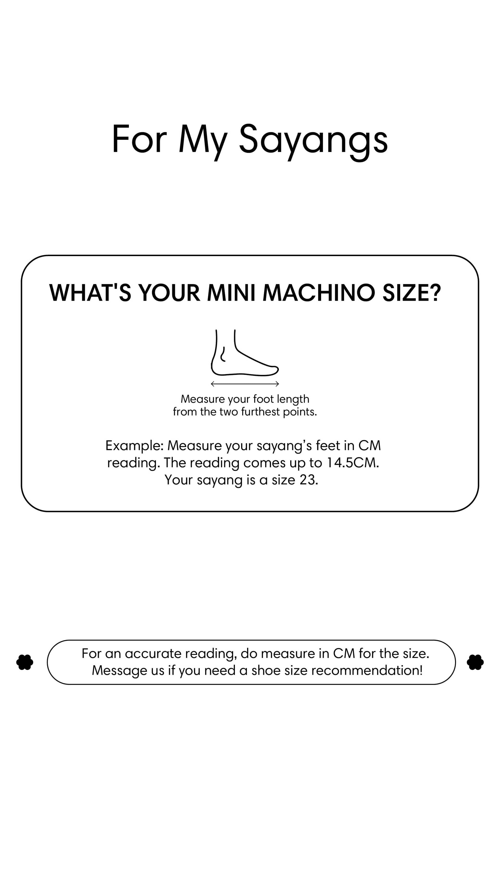 Mini Machino Shoe Size Guide