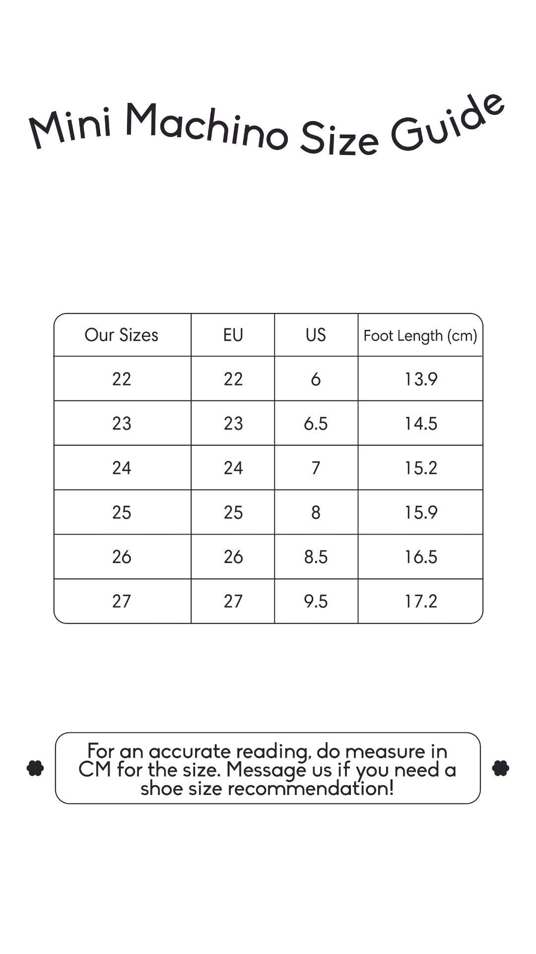 Mini Machino Shoe Size Guide – Machino Group Sdn Bhd 1549199D